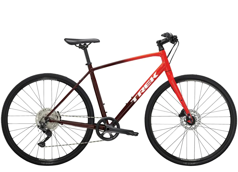 Trek FX 3 Disc Hybrid Bike in Viper Red to Cobra Blood