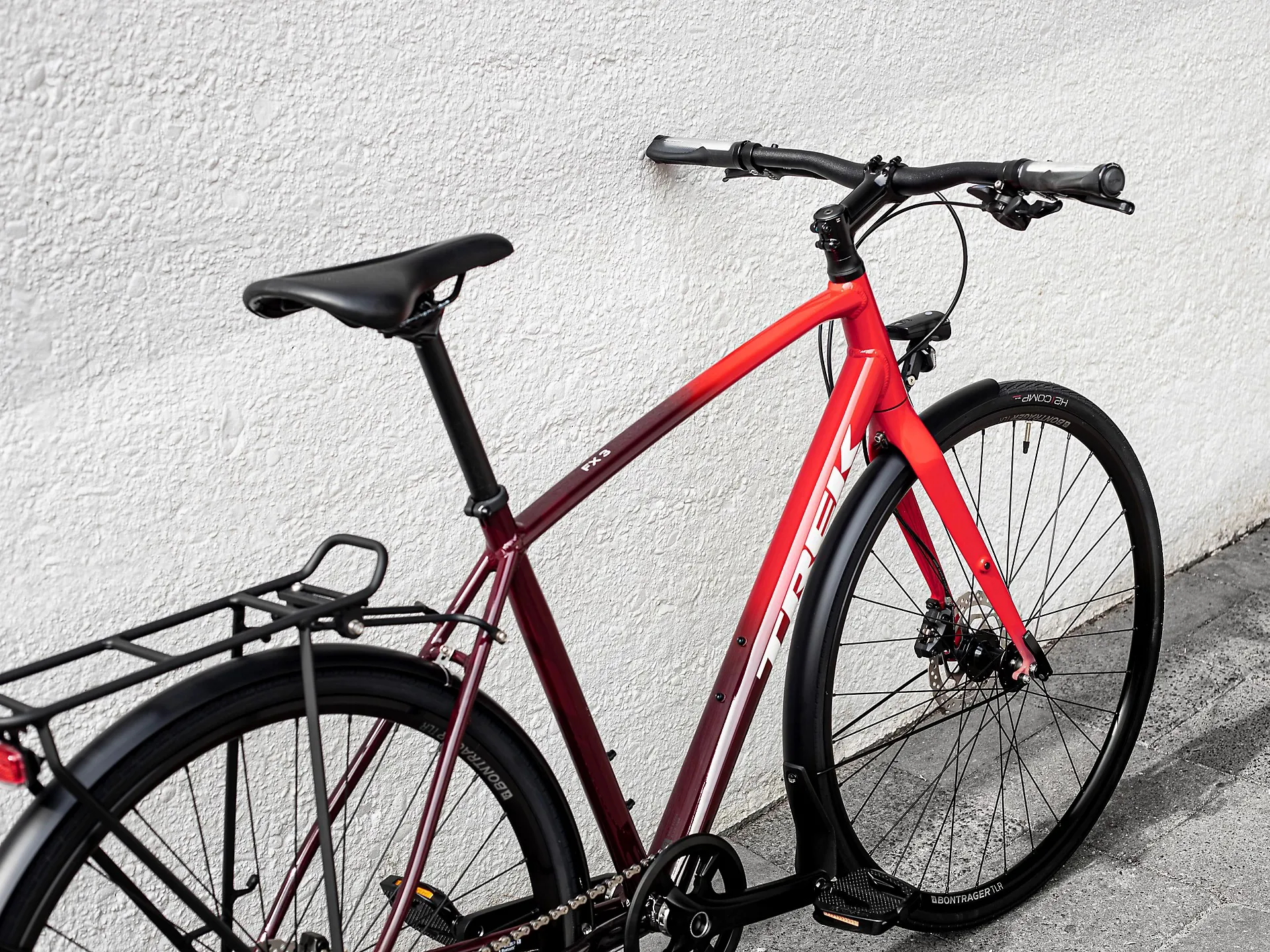 Trek FX 3 Disc Equipped Hybrid Bike in Viper Red to Cobra Blood